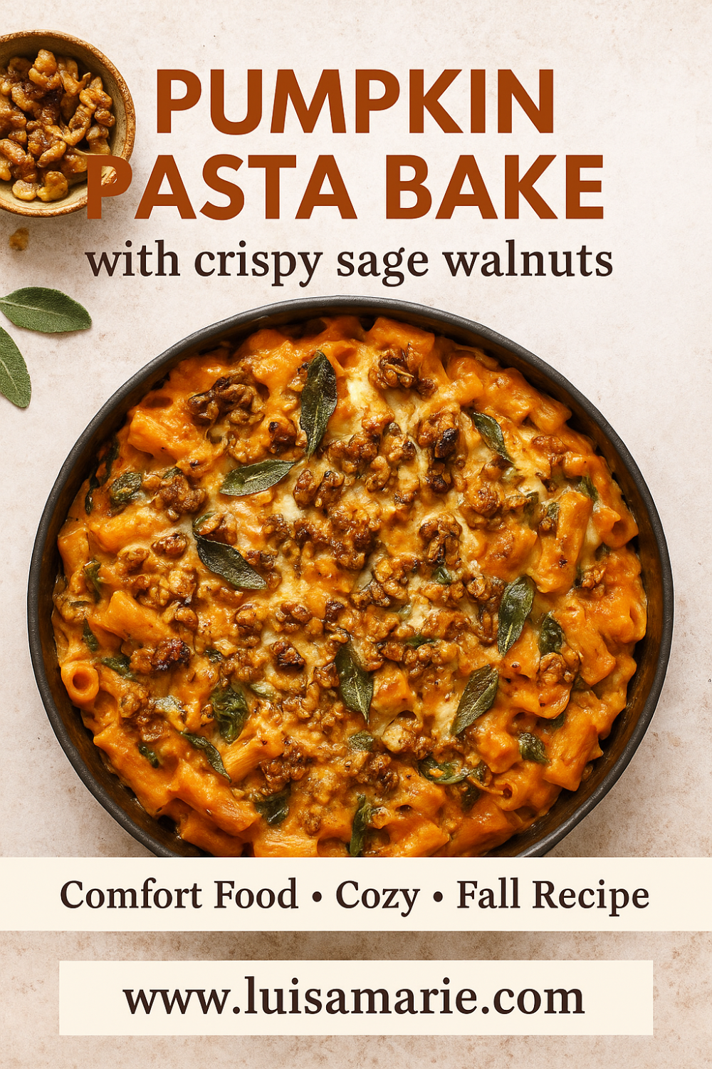 Pumpkin Pasta Bake with Crispy Sage Walnuts - Life of a Fashion Designer ☀️